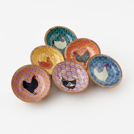 Chicken Themed Wood Bowls
