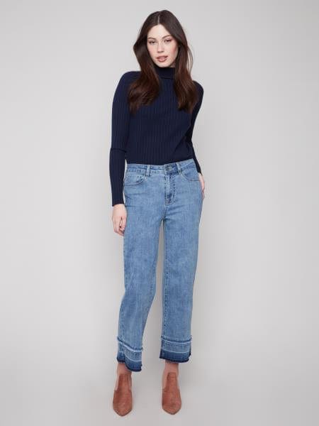 Cropped Flare Leg Denim with Fringe Details