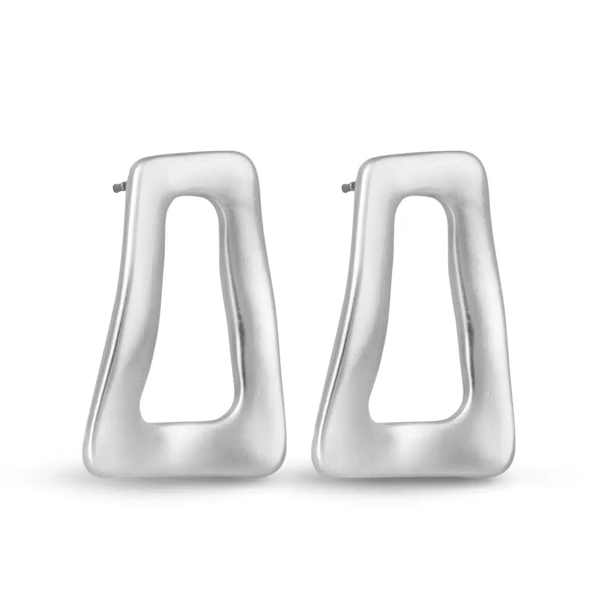 Tina Matte Wavy Open Trapezoid Stud Silver